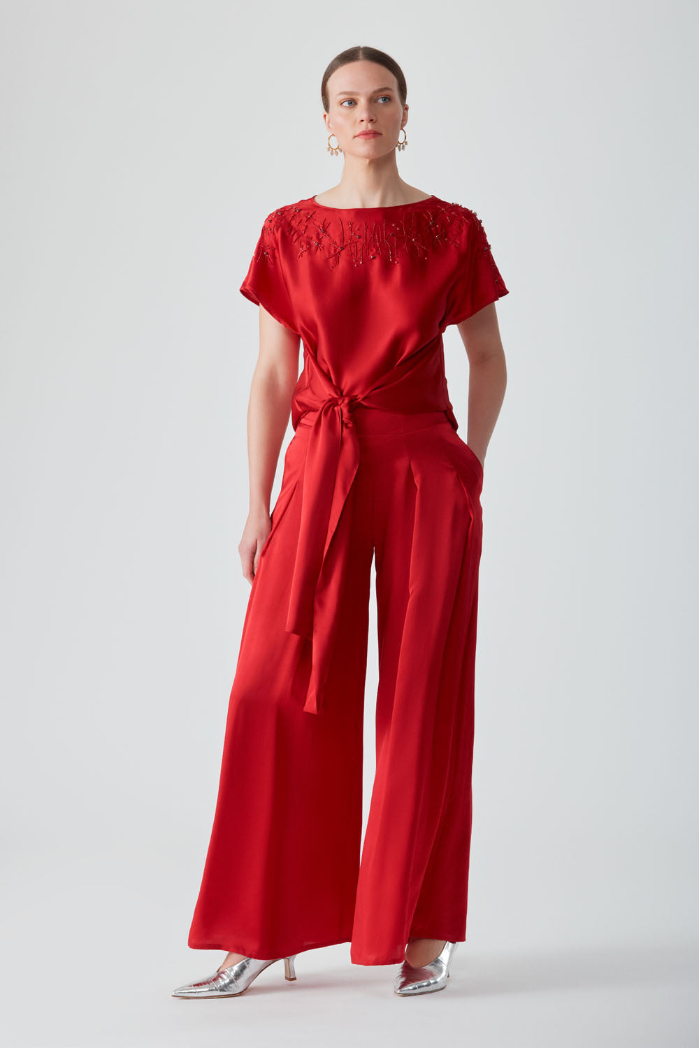 RANI EMBELLISHED WRAP TOP - RED CHILLI