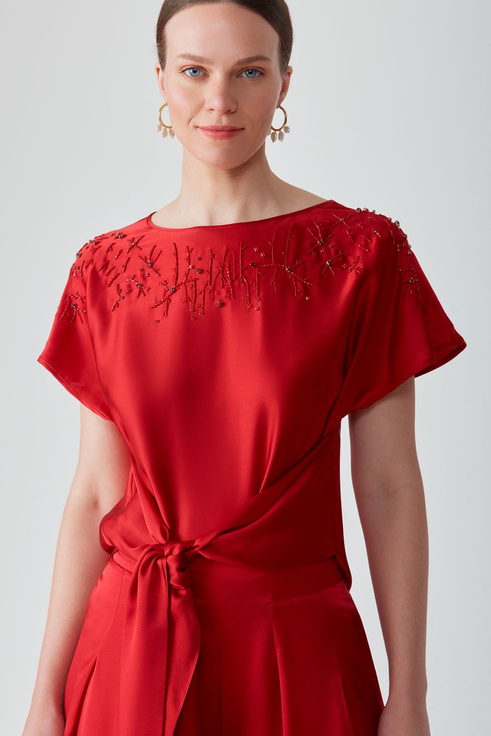 RANI EMBELLISHED WRAP TOP - RED CHILLI